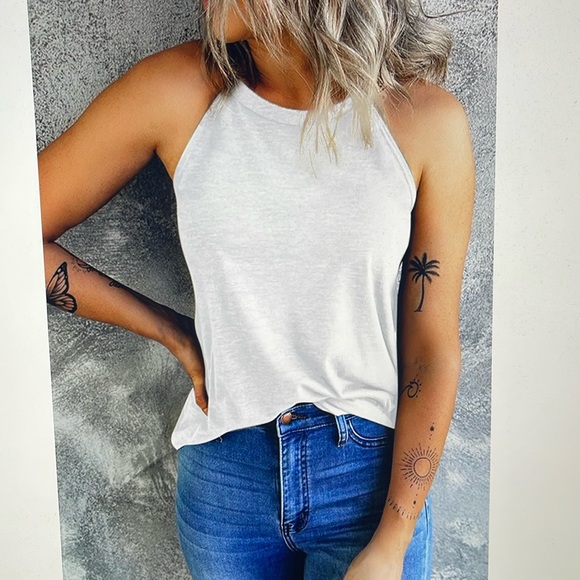 Tops | White Solid Color Knit High Crew Neck Tank Top 2xl 2x | Poshmark